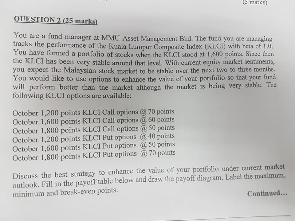 Solved 5 marks) QUESTION 2 (25 marks) You are a fund manager | Chegg.com