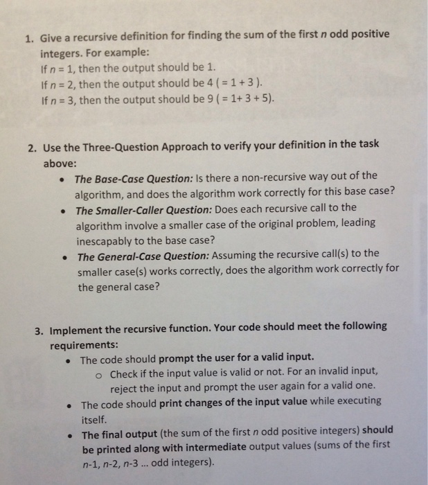 Solved Give a recursive definition for finding the sum of | Chegg.com