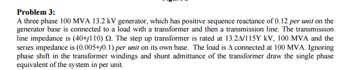Solved Problem 3: A three phase 100 MVA 13.2 kV generator, | Chegg.com