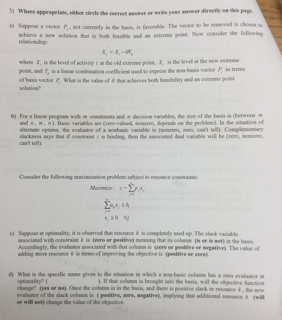 3) Where appropriate, either circle the correct | Chegg.com