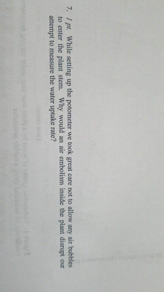 Solved 7· While setting up the potometer we took great care | Chegg.com