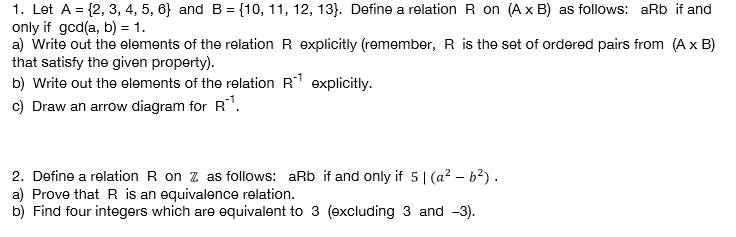Solved 1. Let A=(2, 3, 4, 5, 6} and B={10, 11, 12, 13). | Chegg.com