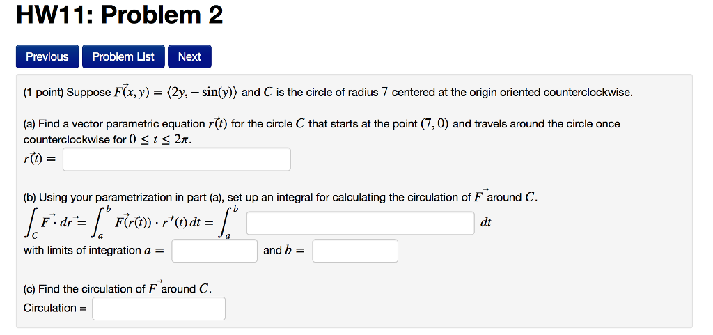 Solved HW11: Problem 2 Previous Problem List Next (1 point) | Chegg.com