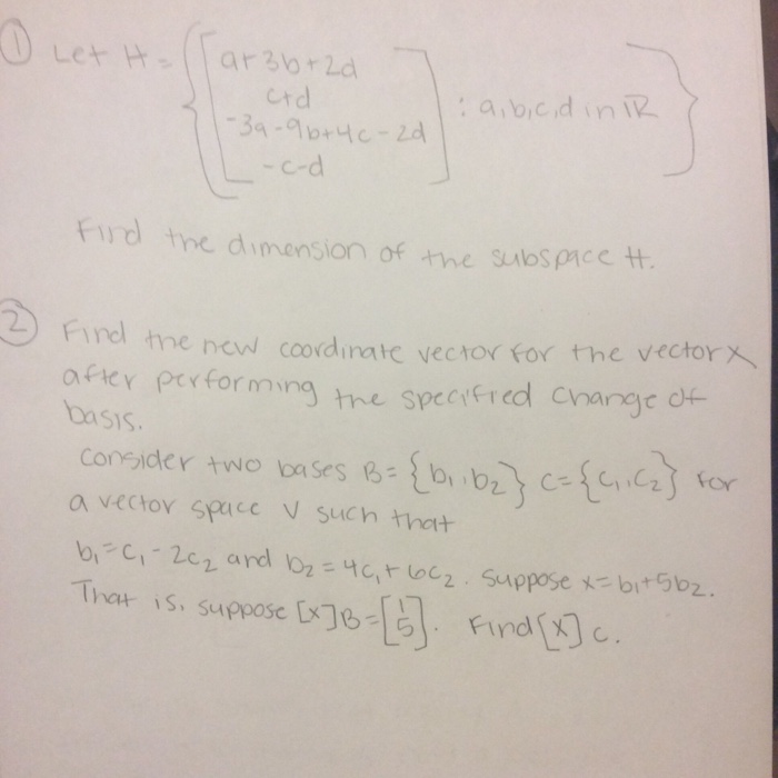 Solved Let H = {[a + 3b + 2d c + d -3a - 9b + 4c - 2d -c | Chegg.com