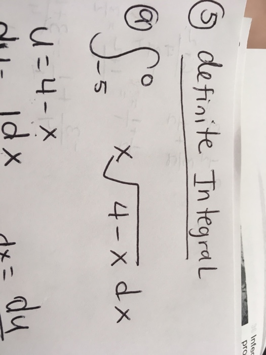 Solved Definite Integral integral_-5^0 x Squareroot 4 - x | Chegg.com