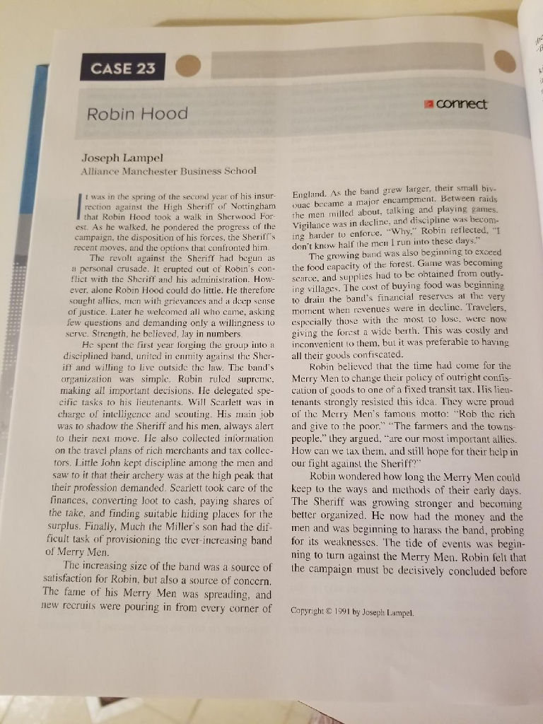Solved Read the case study, "Robin Hood" in Part Two of your | Chegg.com