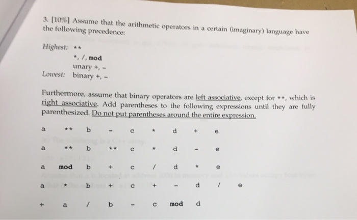 Solved Assume that the arithmetic operators in a certain | Chegg.com