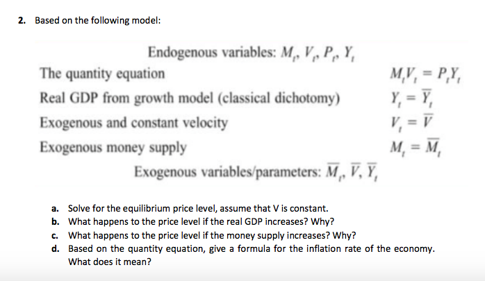 Solved 2. Based on the following model: Endogenous | Chegg.com