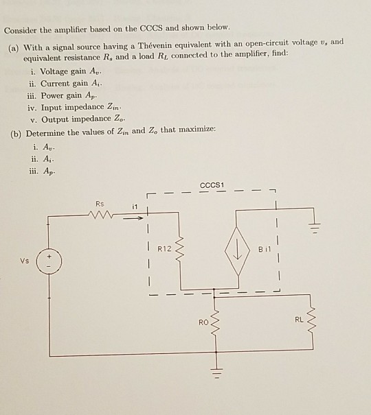 Solved Consider the amplifier based on the CCCS and shown | Chegg.com
