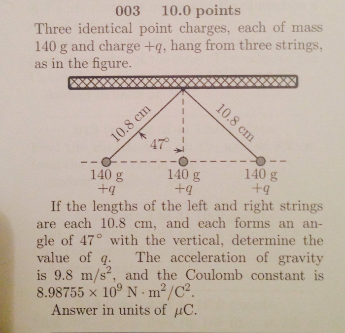 Solved 003 10.0 points Three identical point charges, each | Chegg.com