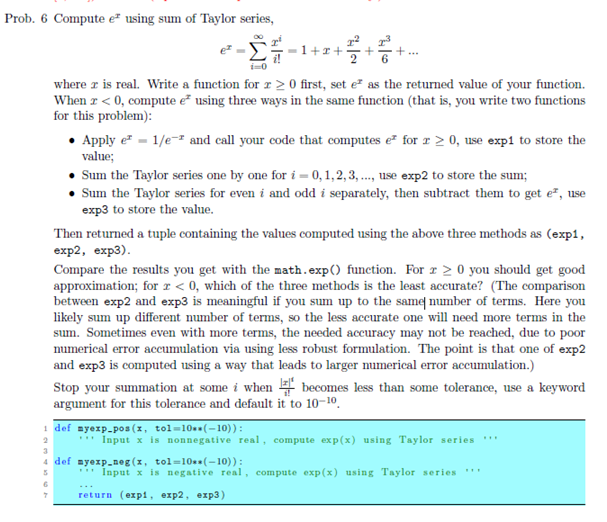 Compute e^x using sum of Taylor series, where x is | Chegg.com