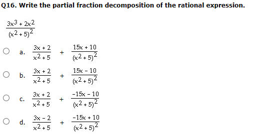 Solved Write the partial fraction decomposition of the | Chegg.com