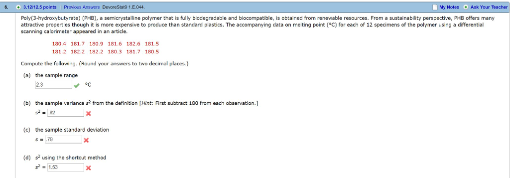 Solved 6. 3.12/12.5 points | Previous Answers DevoreStat9 | Chegg.com
