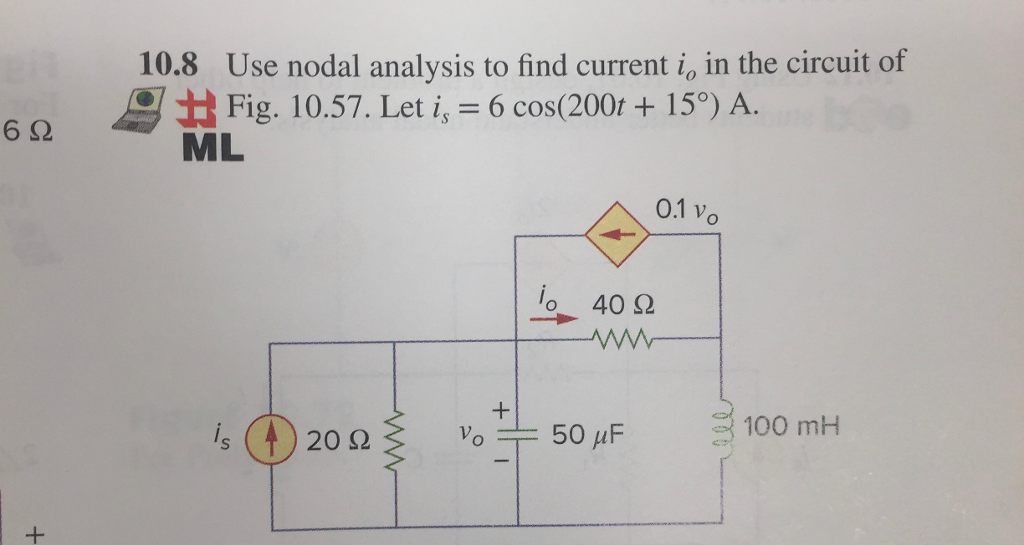 Solved 10.8 Use nodal analysis to find current io in the | Chegg.com