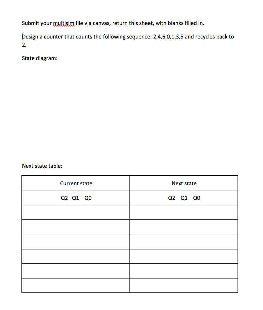 Solved Submit your multisim file via canvas, return this | Chegg.com