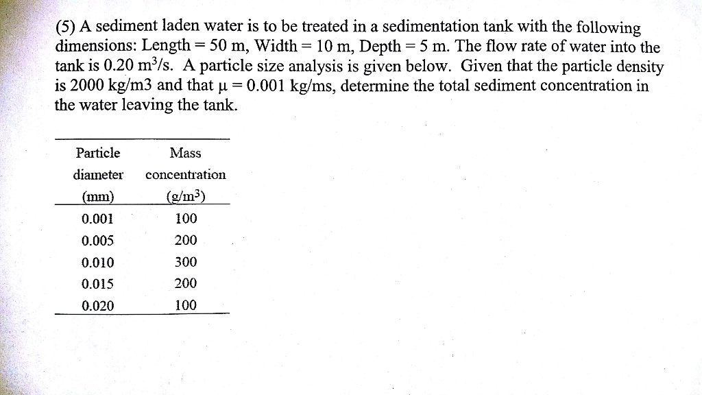 Solved A sediment laden water is to be treated in a | Chegg.com