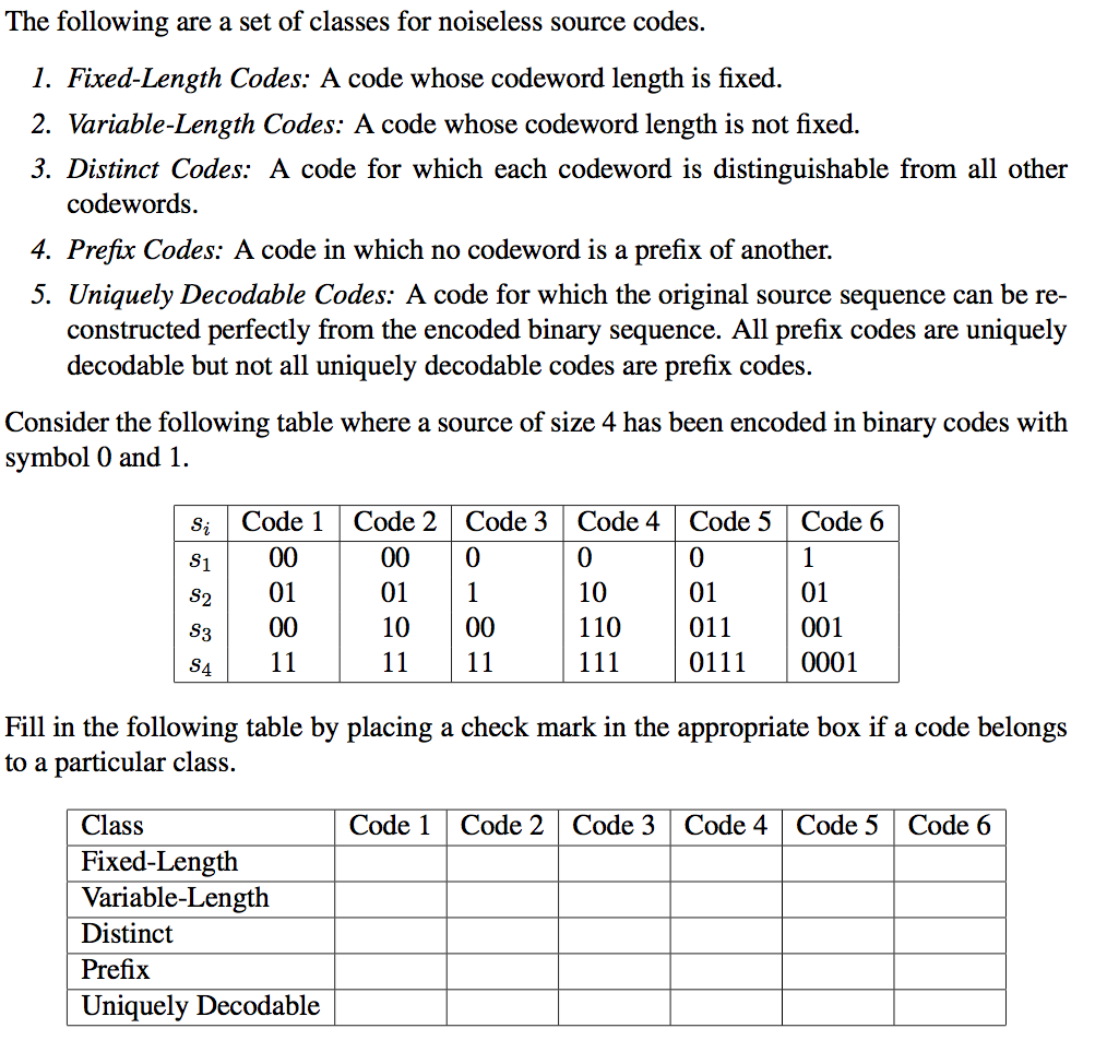 Solved The Following Are A Set Of Classes For Noiseless 5503