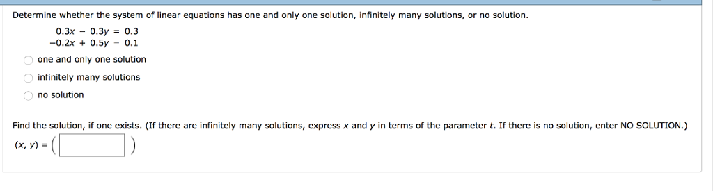 Solved Determine whether the system of linear equations has | Chegg.com