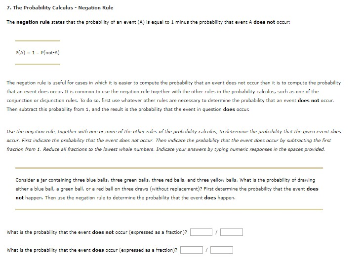 Solved 7. The Probability Calculus Negation Rule The | Chegg.com