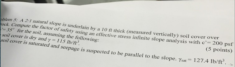 Solved blem 5: A 2:1 natural slope is underlain by a 10 ft | Chegg.com