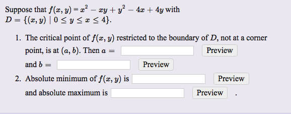 Solved Suppose that f(x, y) = x^2 - xy +- y^2 - 4x 4- 4y | Chegg.com
