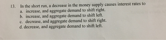 Solved In The Short Run A Decrease In The Money Supply Chegg