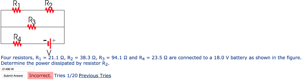 Solved Four resistors, R1 = 21.1 Ω, R2 = 38.3 Ω, R3 = 94.1 Ω | Chegg.com