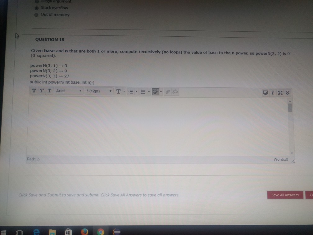 Solved Stack Overflow E Out Of Memory Question 18 Given Base 0925