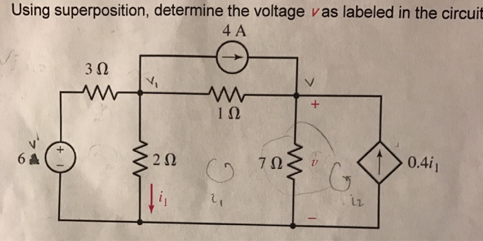 Solved Using superposition, determine the voltage V as | Chegg.com