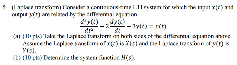 Solved (Laplace transform) Consider a continuous-time LTI | Chegg.com