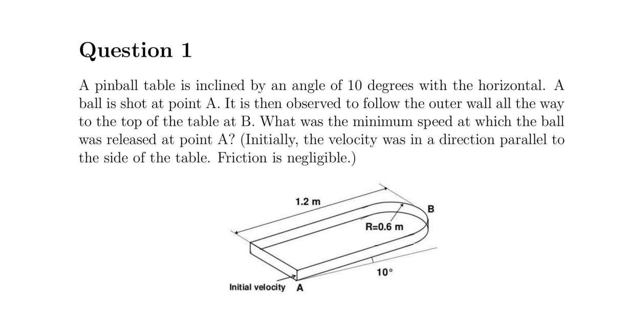 Solved A pinball table is inclined by an angle of 10 degrees | Chegg.com