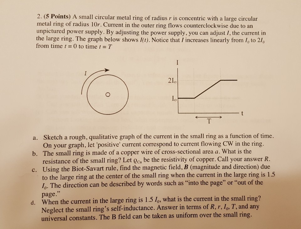 Solved 2.(5 Points) A small circular metal ring of radius is | Chegg.com