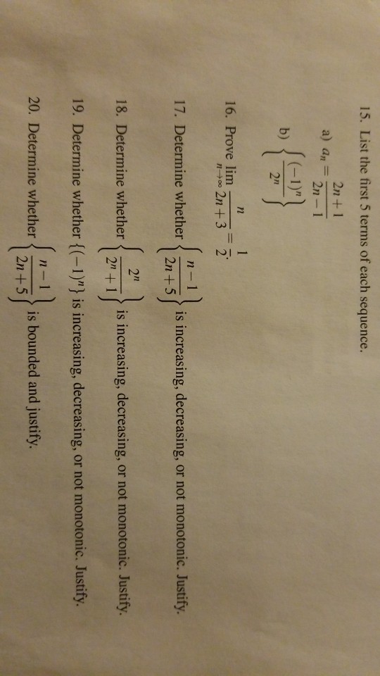 Solved 15. List the first 5 terms of each sequence. 2n +1 a) | Chegg.com