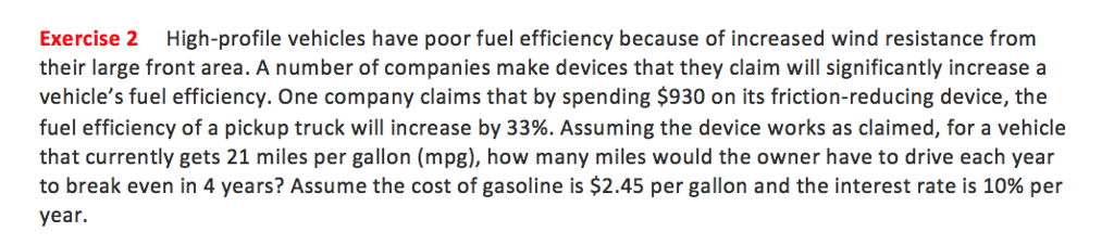 Solved High-profile vehicles have poor fuel efficiency | Chegg.com