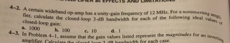 Solved A certain wideband op-amp has a unity-gain frequency | Chegg.com