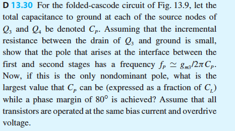 Solved D 13.30 For the folded-cascode circuit of Fig. 13.9, | Chegg.com