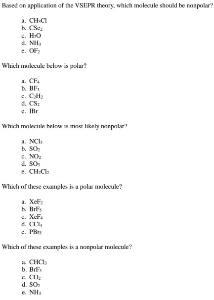 Solved Based on application of the VSEPR theory, which | Chegg.com