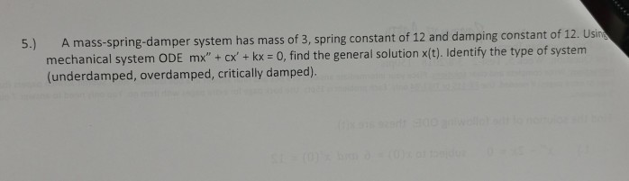 Solved A mass-spring-damper system has mass of 3, spring | Chegg.com