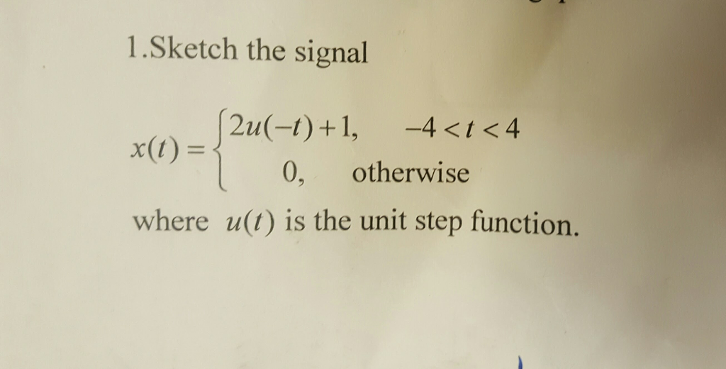 Solved Sketch the signal x(t) = {2u(-t) + 1, -4