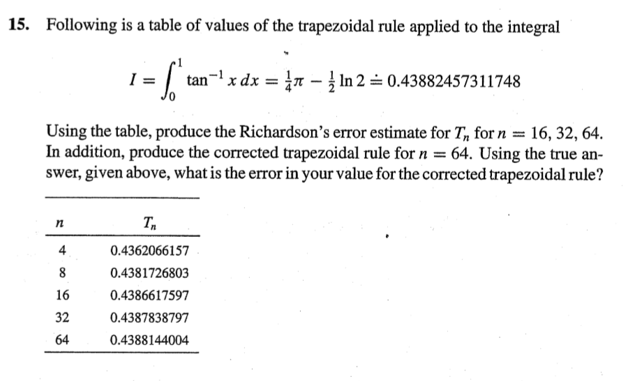 15. Following is a table of values of the trapezoidal | Chegg.com