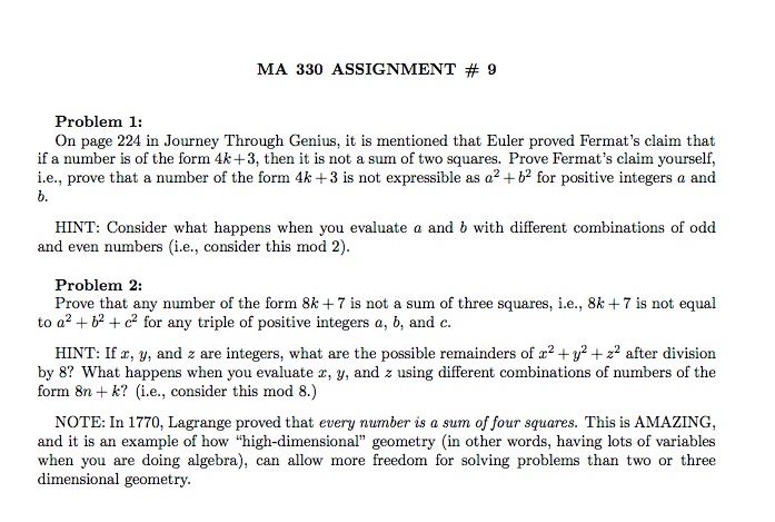 Solved MA 330 ASSIGNMENT # 9 Problem 1: On page 224 in | Chegg.com