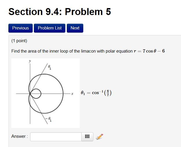 Solved Find the area of the inner loop of the limacon with | Chegg.com