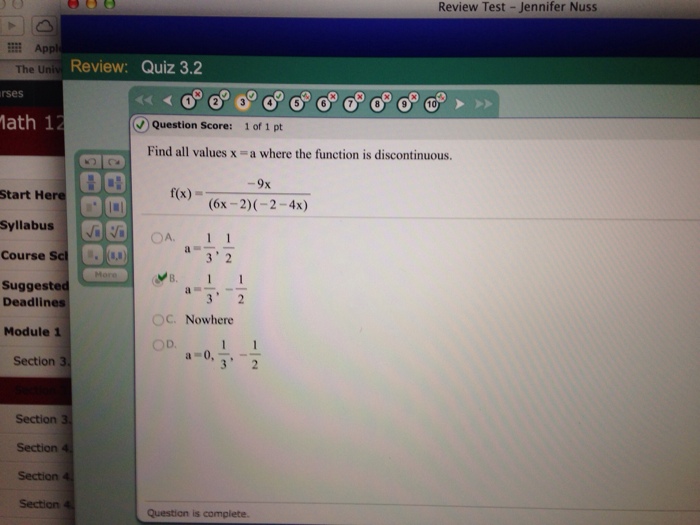 Solved Find All Values X A Where The Function Is