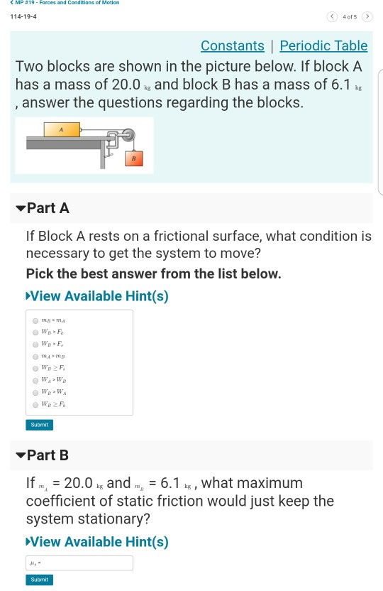 Solved 114-19-4 4of5 Constants | Periodic Table Two blocks | Chegg.com