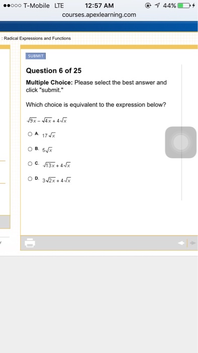 Solved ooo T-Mobile LTE 12:57 AM courses.apexlearning.com | Chegg.com