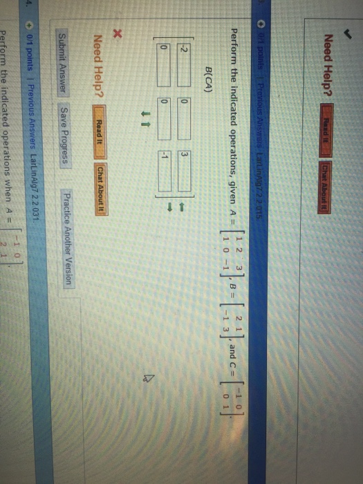 Solved Perform the indicated operation, given A = [1 2 3 1 0 | Chegg.com