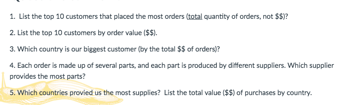 Solved 1. List the top 10 customers that placed the most | Chegg.com