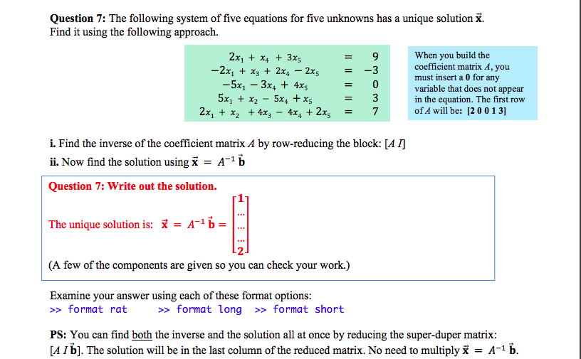 Solved Question 7: The following system of five equations | Chegg.com