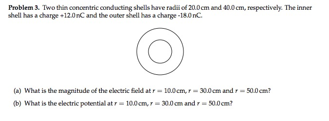 Solved Two thin concentric conducting shells have radii 20.0 | Chegg.com