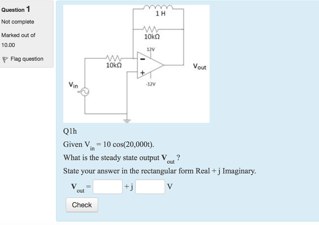 Solved Given V_in = 10 cos (20,000t). What is the steady | Chegg.com